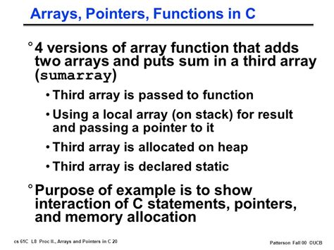 Cs 61c L8 Proc Ii Arrays And Pointers In C 1 Patterson Fall 00 ©ucb