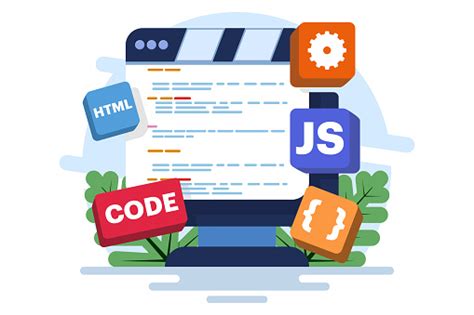 컴퓨터 프로그래밍 개념 Java Html 기호 웹 디자인 소프트웨어 응용 프로그램 디자인 프로그래밍 언어 개발 웹 사이트 배경에 평면 벡터 그림 가상현실에 대한 스톡 벡터