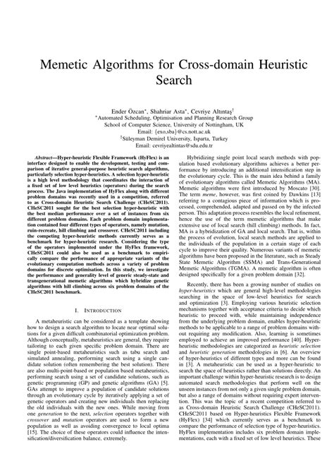 Pdf Memetic Algorithms For Cross Domain Heuristic Search