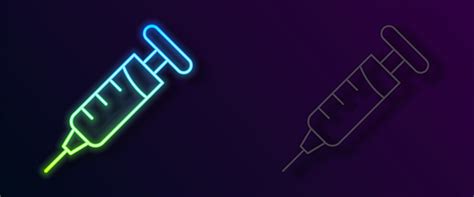 검은 색 배경에 고립 된 빛나는 네온 라인 주사기 아이콘 백신 예방 접종 주사 독감 주사용 주사기 의료 장비 벡터 건강 진단에 대한 스톡 벡터 아트 및 기타 이미지 Istock