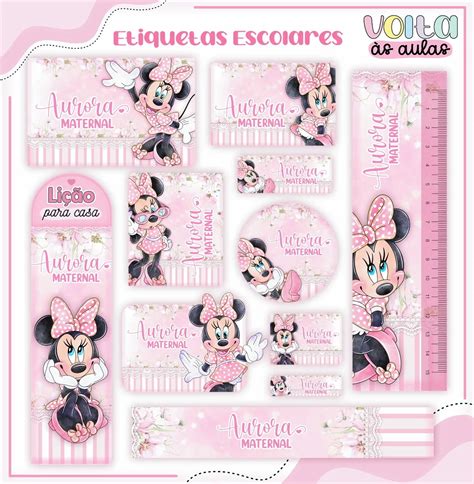Volta As Aulas Etiqueta Escolar Minnie Digital Corte