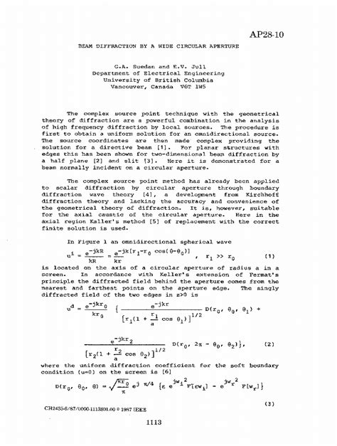 Beam Diffraction By A Wide Circular Aperture Ieee Conference Publication Ieee Xplore