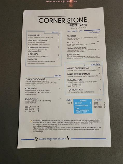 Online Menu Of Corner Stone Restaurant Restaurant Cerritos California