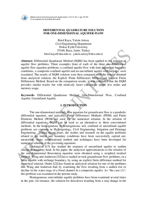 Pdf Differential Quadrature Solution For One Dimensional Aquifer Flow