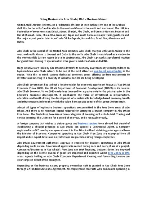 Doing Business In Abu Dhabi Uae Morison Menon Pdf Pdf United