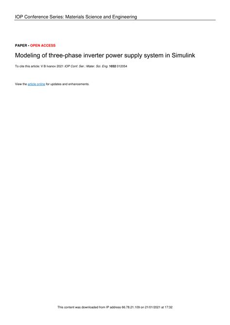 Pdf Modeling Of Three Phase Inverter Power Supply System In Simulink