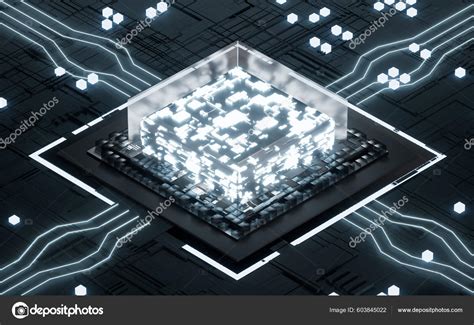 Glowing Microchip Processor Black Circuit Board Rendering Computer