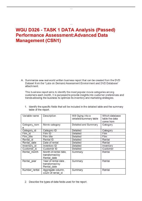 Wgu D326 Task 1 Data Analysis Passed Performance Assessment