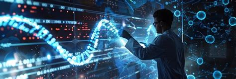 Scientist Interacting With Dna Data Visualization Premium Ai