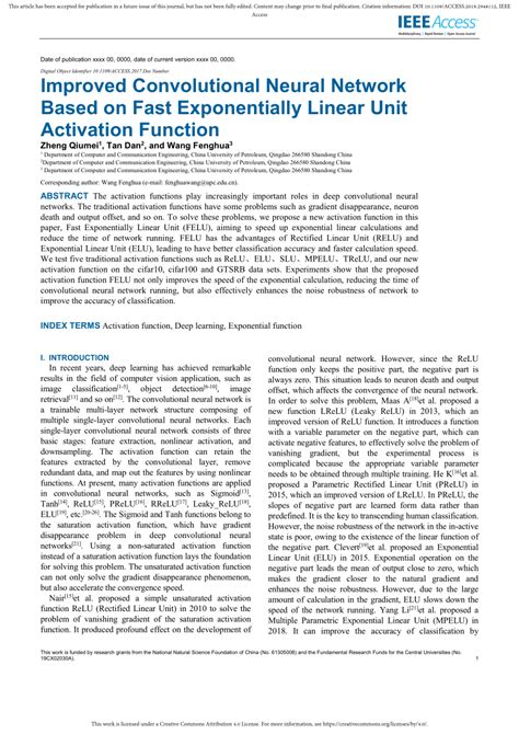Pdf Improved Convolutional Neural Network Based On Fast Exponentially