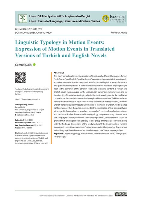 Pdf Linguistic Typology In Motion Events Expression Of Motion Events