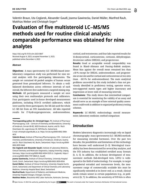 Pdf Evaluation Of Five Multisteroid Lc Msms Methods Used For Routine Clinical Analysis