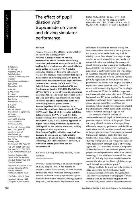 Pdf The Effect Of Pupil Dilation With Tropicamide On Vision And Simulator Performance
