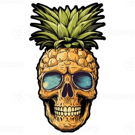 Juicy Fruit Skull Skeleton Head Pineapple Peel Illustration Summer