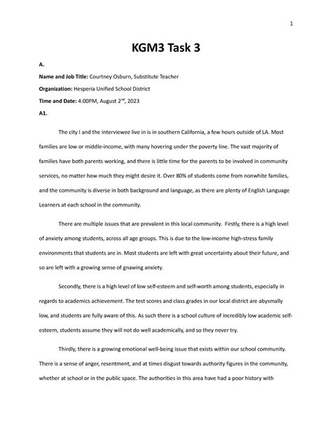 KGM Task Assignment KGM Task A Name And Job Title Courtney Osburn Substitute