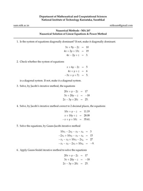 Ps Solution To Linear Equations And Eigenvalue Pdf