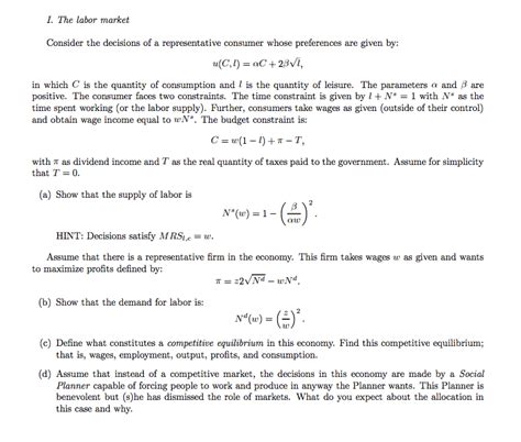 Solved Consider The Decisions Of A Representative Consumer