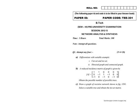 network analysis and synthesis nov 2012 pdf