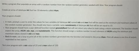 Solved Write A Program That Populate An Array With A Random