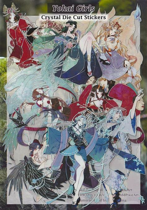 Yokai Girls Stickers Crystal Clear Iridescent Silver Detail Die Cut Diy