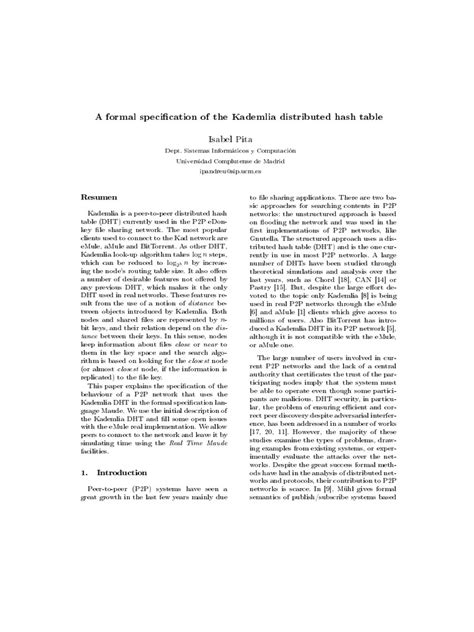 A Formal Specication Of The Kademlia Distributed Hash Table Isabel Pita