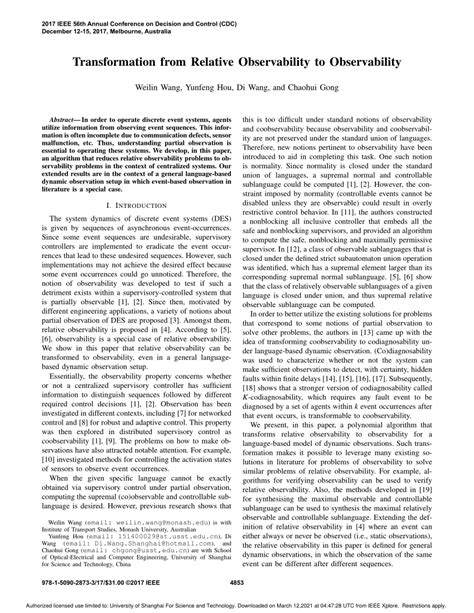 Pdf Transformation From Relative Observability To Observability