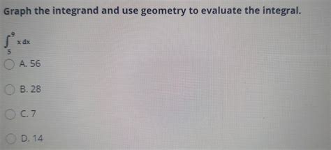 solved graph the integrand and use geometry to evaluate the