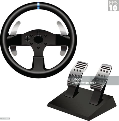 금속 패들 시프터와 페달 세트가 있는 레이싱 스티어링 휠 가속 페달에 대한 스톡 벡터 아트 및 기타 이미지 가속 페달 바퀴
