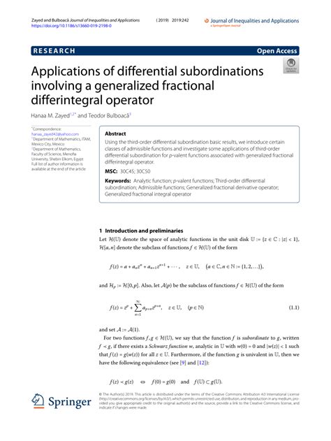 Pdf Applications Of Differential Subordinations Involving A