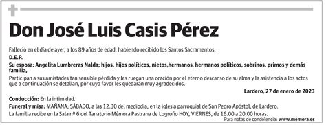 Don José Luis Casis Pérez Esquela La Rioja