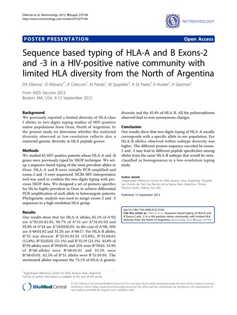 Pdf Sequence Based Typing Of Hla A And B Exons 2 And 3 In A Hiv