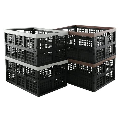 Cand 42 Liter Collapsible Plastic Storage Crates Large Black Stackable Milk Crates 4 Pack