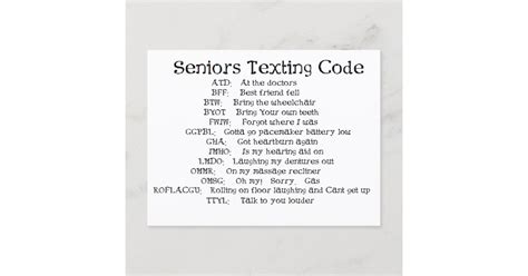 funny seniors texting code postcard zazzle