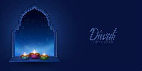 조명 오일 디야 램프가 별이 빛나는 동화 하늘이 내려다 보이는 창문에 서 있습니다 빛의 디왈리 축제를위한 축제 표지 또는 배너 휴일을위한 인도 템플릿 디자인 3d 벡터 3