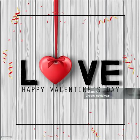 교수형된 하트와 리본 나무 질감에 고립 된 해피 발렌타인 데이 배경 2월에 대한 스톡 벡터 아트 및 기타 이미지 2월 겨울 계절 Istock