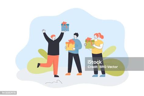 친구로부터 선물을받는 행복한 남자 플랫 벡터 일러스트 레이 션 기념일에 대한 스톡 벡터 아트 및 기타 이미지 기념일 놀라움 디자인 Istock