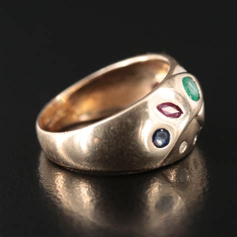 14k Flush Set Emerald Ruby Sapphire And Diamond Ring Ebth