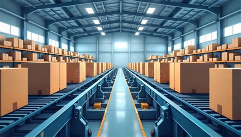 Automated Conveyor Belt System Sorts Packages In Modern Warehouse Cardboard Boxes Move Along