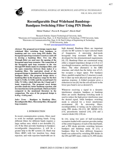 Pdf Reconfigurable Dual Wideband Bandstop Bandpass Switching Filter Using Pin Diodes