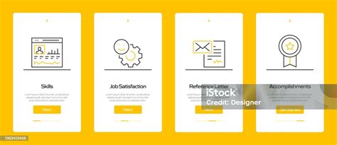 플랫 아이콘이 있는 모바일 앱 페이지 화면의 작업 및 이력서 개념 Ux Ui 디자인 템플릿 벡터 일러스트레이션 0명에 대한 스톡 벡터 아트 및 기타 이미지 Istock