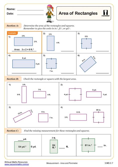 Area Of Rectangles 3rd Grade Pdf Measurement Worksheets