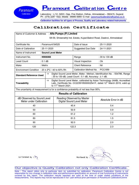 Sound Level Meter And Thermometer Calibration Pdf Calibration Thermometer