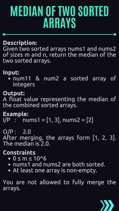 Array Median Of Two Sorted Arrays Hard Coding Challenge Leetcode