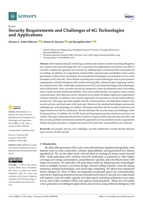 Pdf Security Requirements And Challenges Of 6g Technologies And Applications