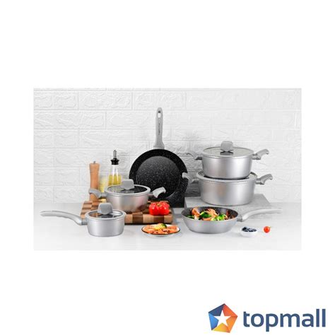 Комплект тенджери и тигани Royalty Line T010 Silver 10 части Мраморно покритие Индукция