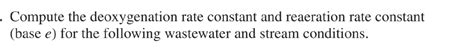 Solved Compute The Deoxygenation Rate Constant And Reaeration Rate