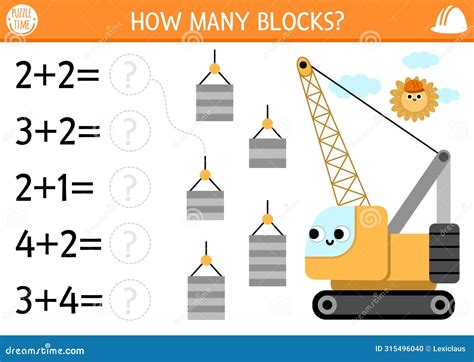 How Many Blocks Game With Cute Crawler Crane Construction Site Math