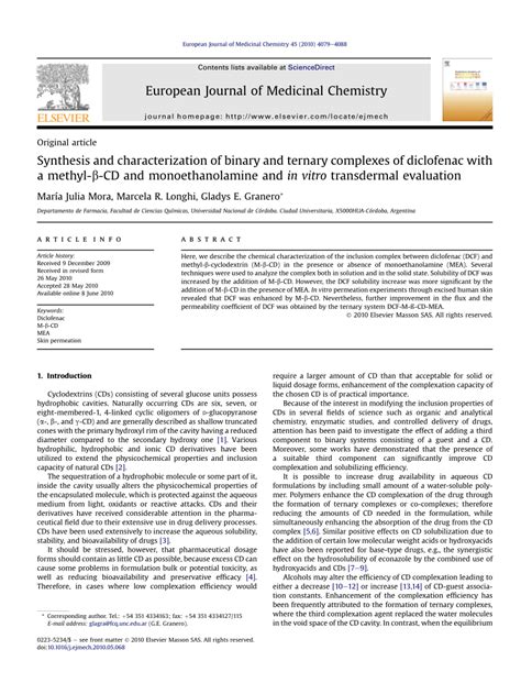 Pdf Synthesis And Characterization Of Binary And Ternary Complexes Of Diclofenac With A Methyl