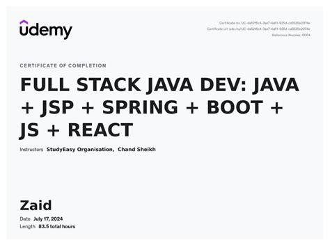 Zaid Adnan On Linkedin Udemy Fullstackdevelopment Java Springboot Javascript React