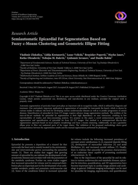 Pdf Semiautomatic Epicardial Fat Segmentation Based On Fuzzy C